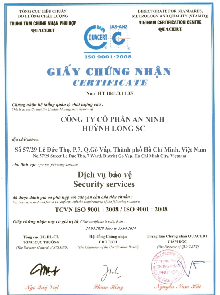 Dịch vụ bảo vệ quận Gò Vấp Huỳnh Long SC